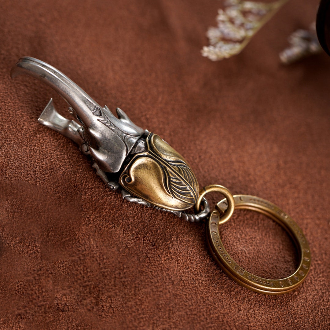 Dynastes Bottle Opener Key Chain Solid Brass Key Ring EDC Charm Gothic ...