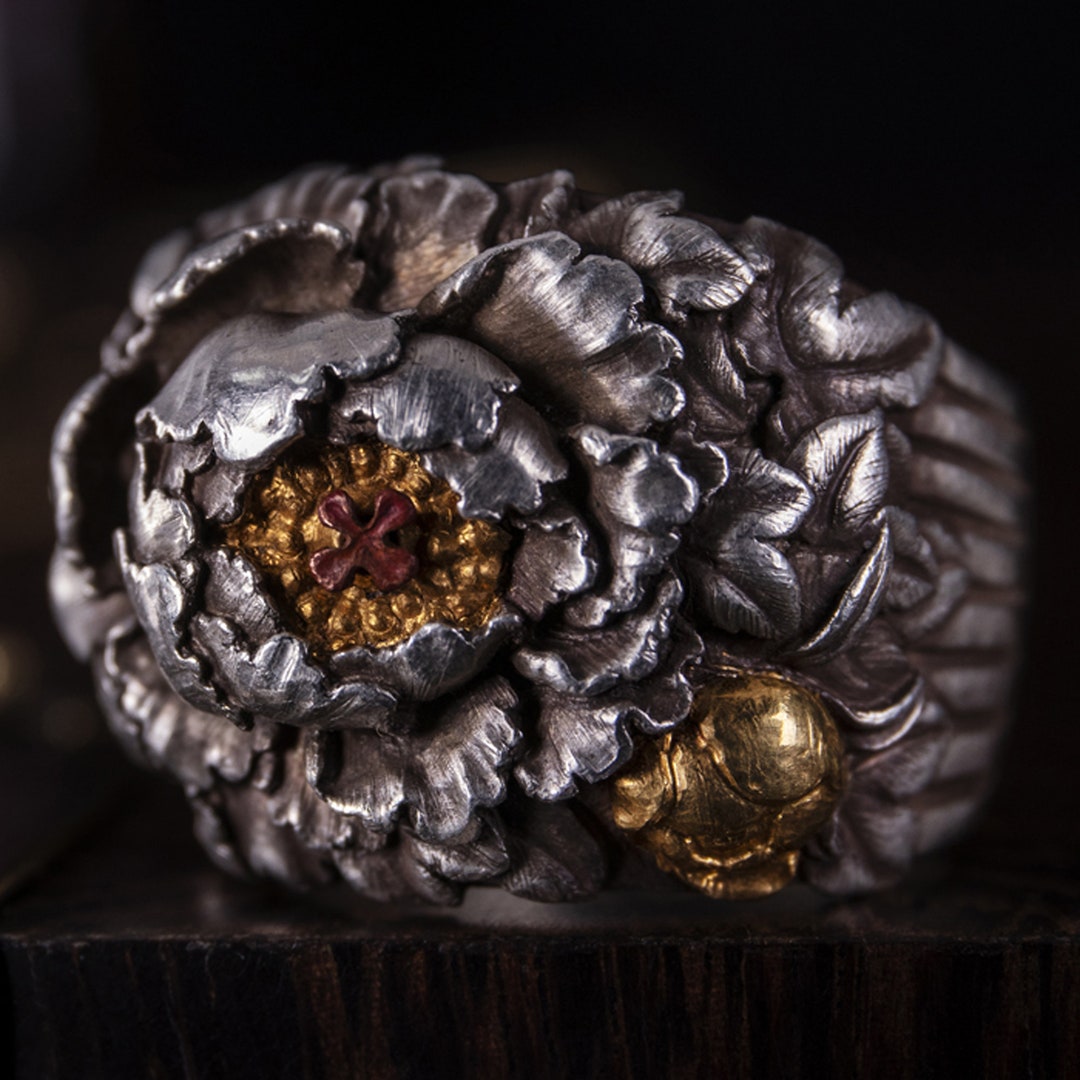 Men Ring peony Ring 925 Sterling Silver With 24K - Etsy