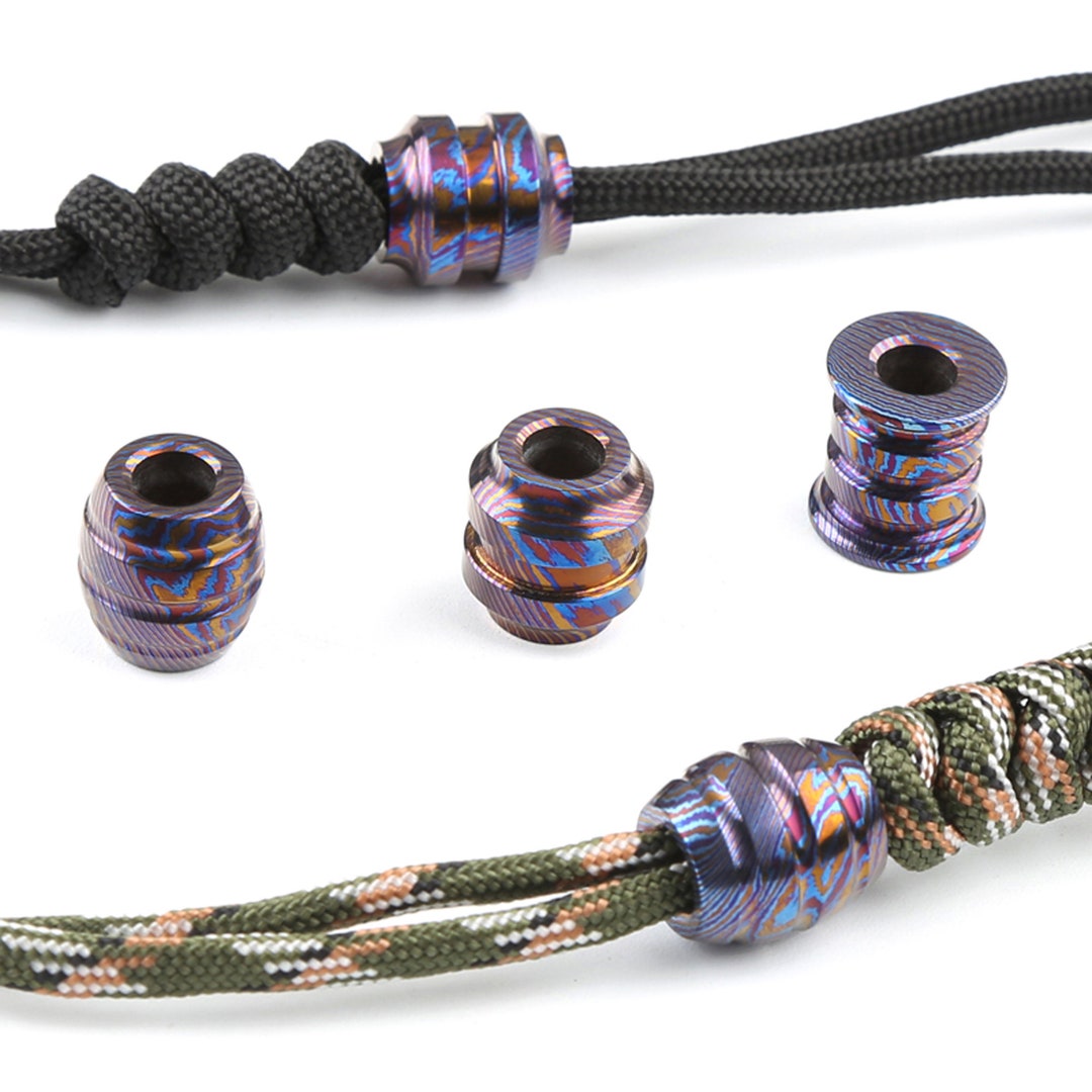 Paracord Bead Mokuti Titanium Damascus Timascus Lanyard Knife Bead-edc ...