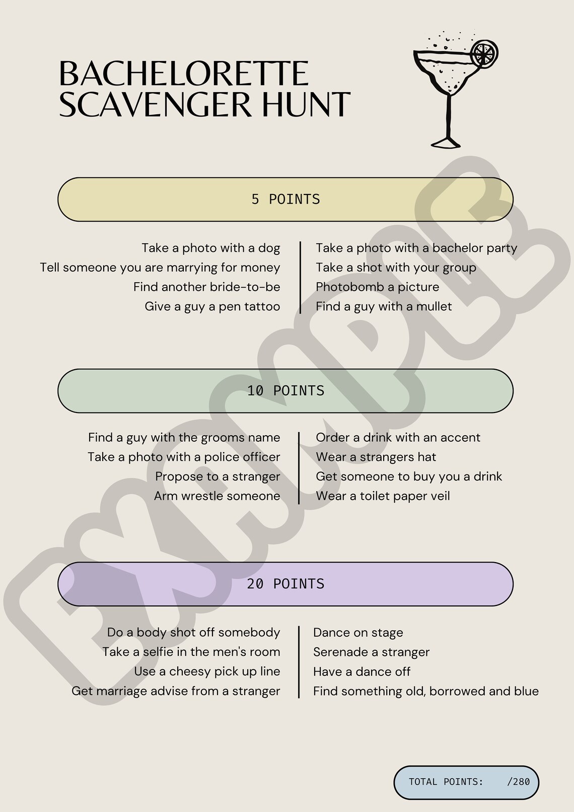 Bachelorette Scavenger Hunt Bar Crawl Game White/cream, Digital ...