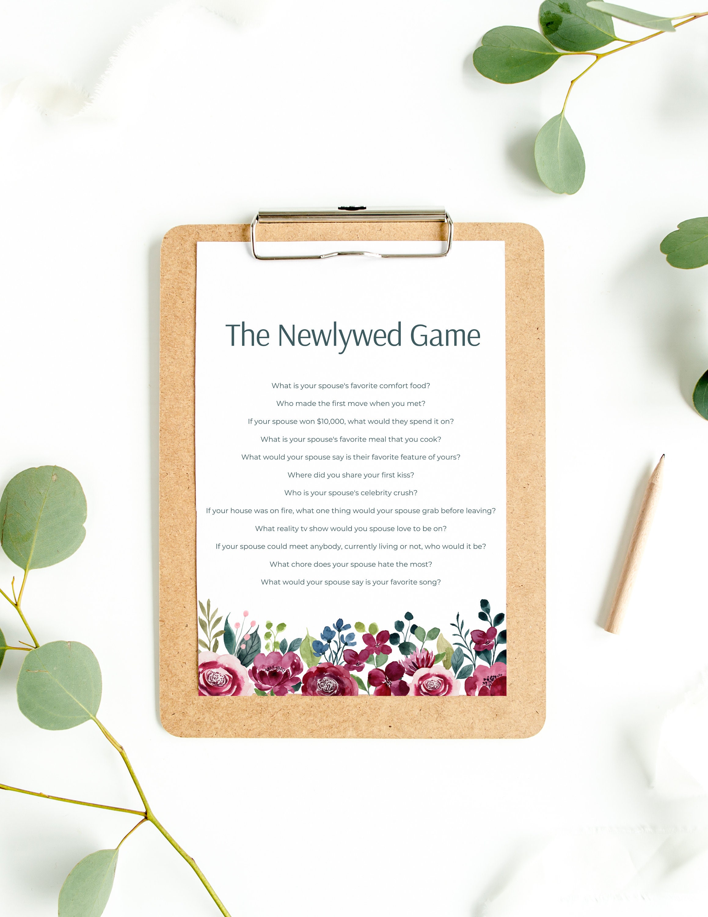 The Newlywed Game Purple Pink Flowers, Bridal Shower, Bachelorette Game ...
