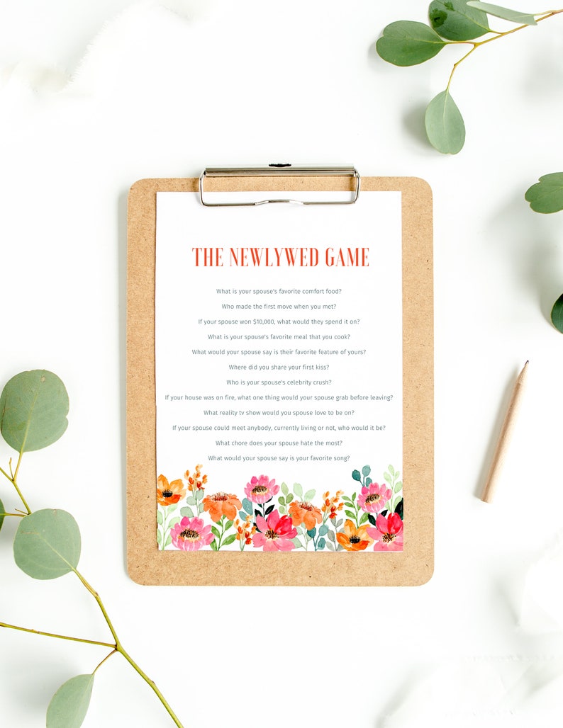 The Newlywed Game Pink Orange Flowers, Bridal Shower, Bachelorette Game ...