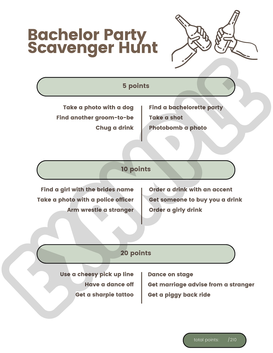 Bachelor Party Scavenger Hunt Game, Digital Download, Printable, Blank ...