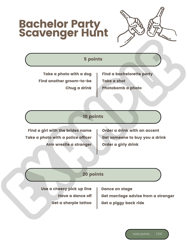 Bachelor Party Scavenger Hunt Game, Digital Download, Printable, Blank ...