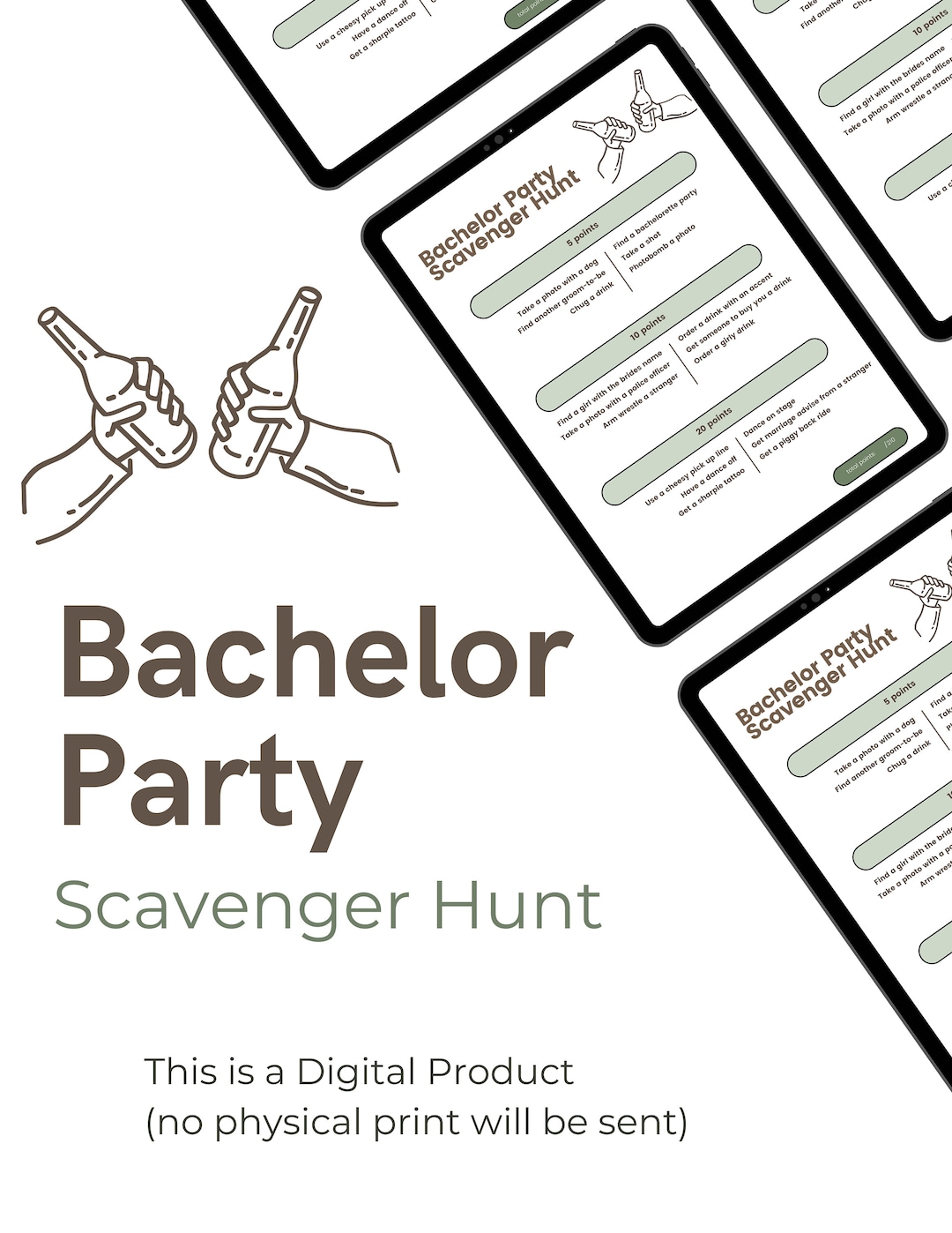 Bachelor Party Scavenger Hunt Game, Digital Download, Printable, Blank ...