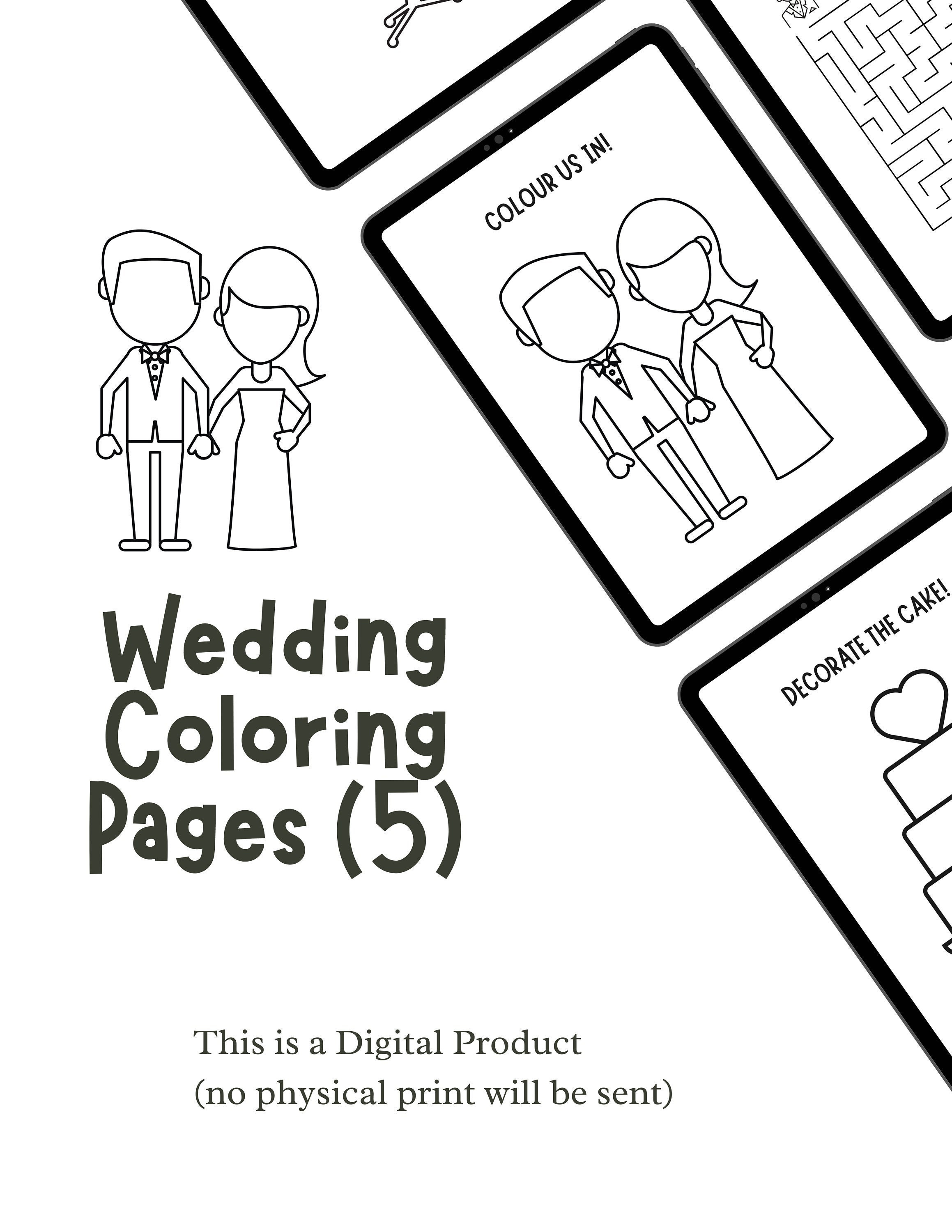 Wedding Coloring Pages Kids Activity, 5 Pages, Digital Download ...