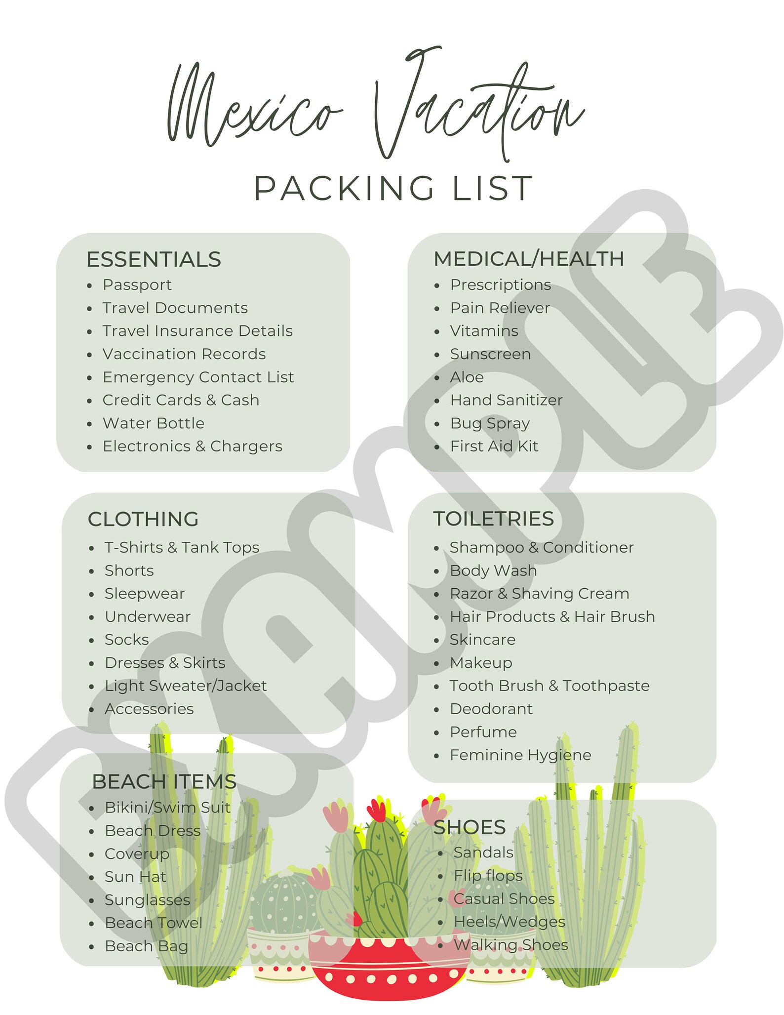 Mexico Vacation Packing List, Mexican Travel Checklist, Digital ...