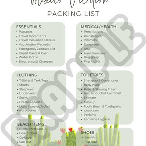 Mexico Vacation Packing List, Mexican Travel Checklist, Digital ...