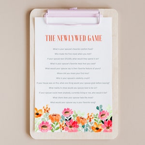 The Newlywed Game Pink Orange Flowers, Bridal Shower, Bachelorette Game ...