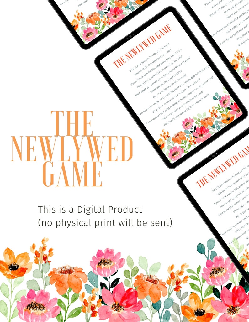 The Newlywed Game Pink Orange Flowers, Bridal Shower, Bachelorette Game ...