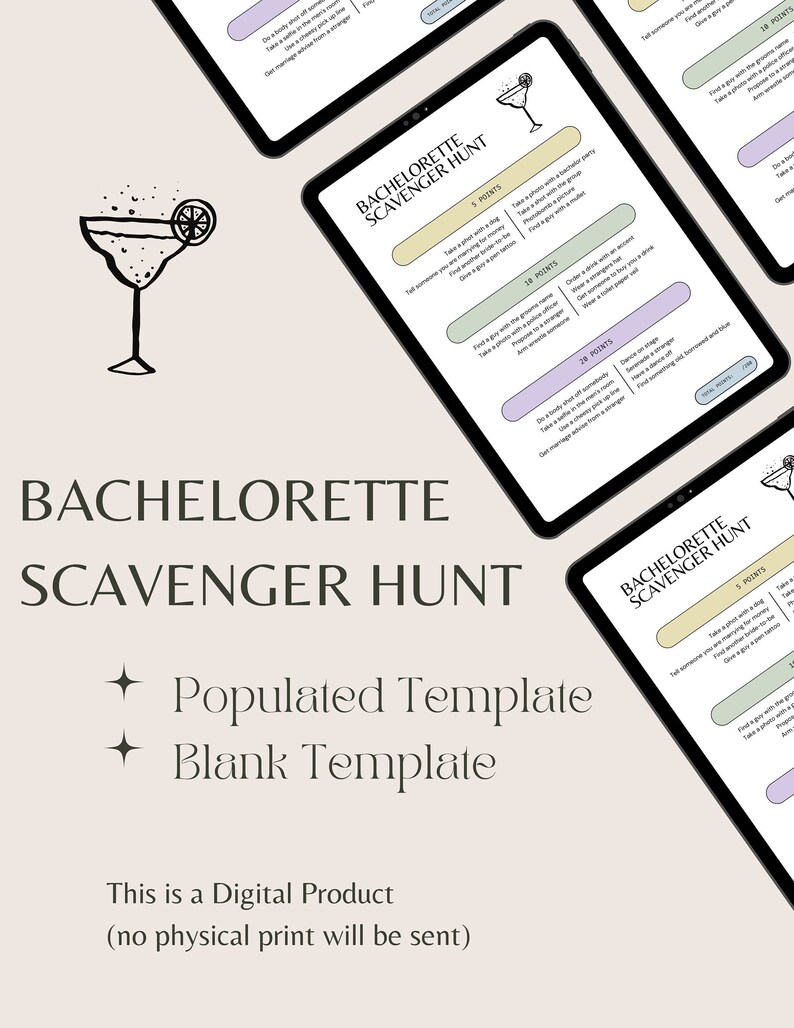 Bachelorette Scavenger Hunt Bar Crawl Game White/cream, Digital ...