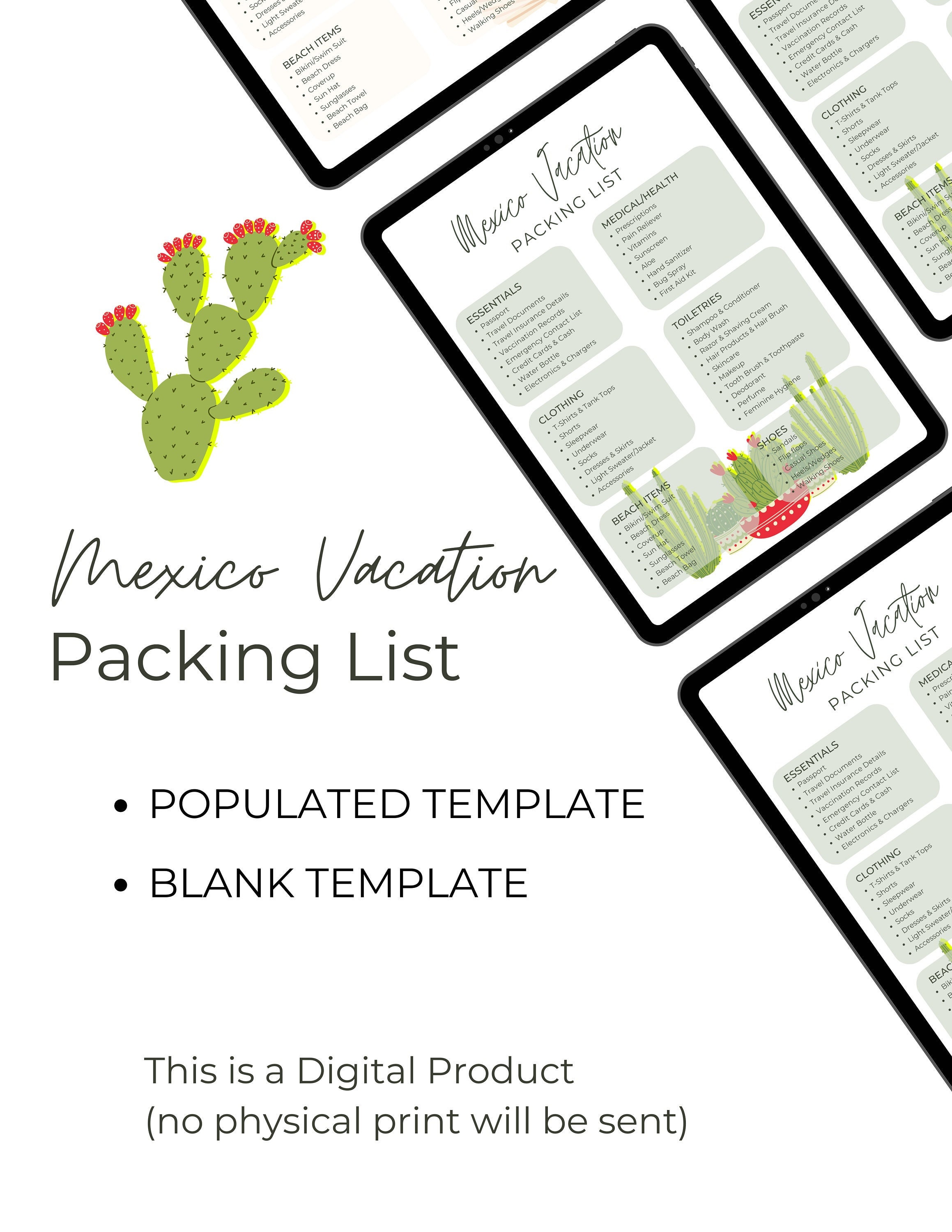 Mexico Vacation Packing List, Mexican Travel Checklist, Digital ...