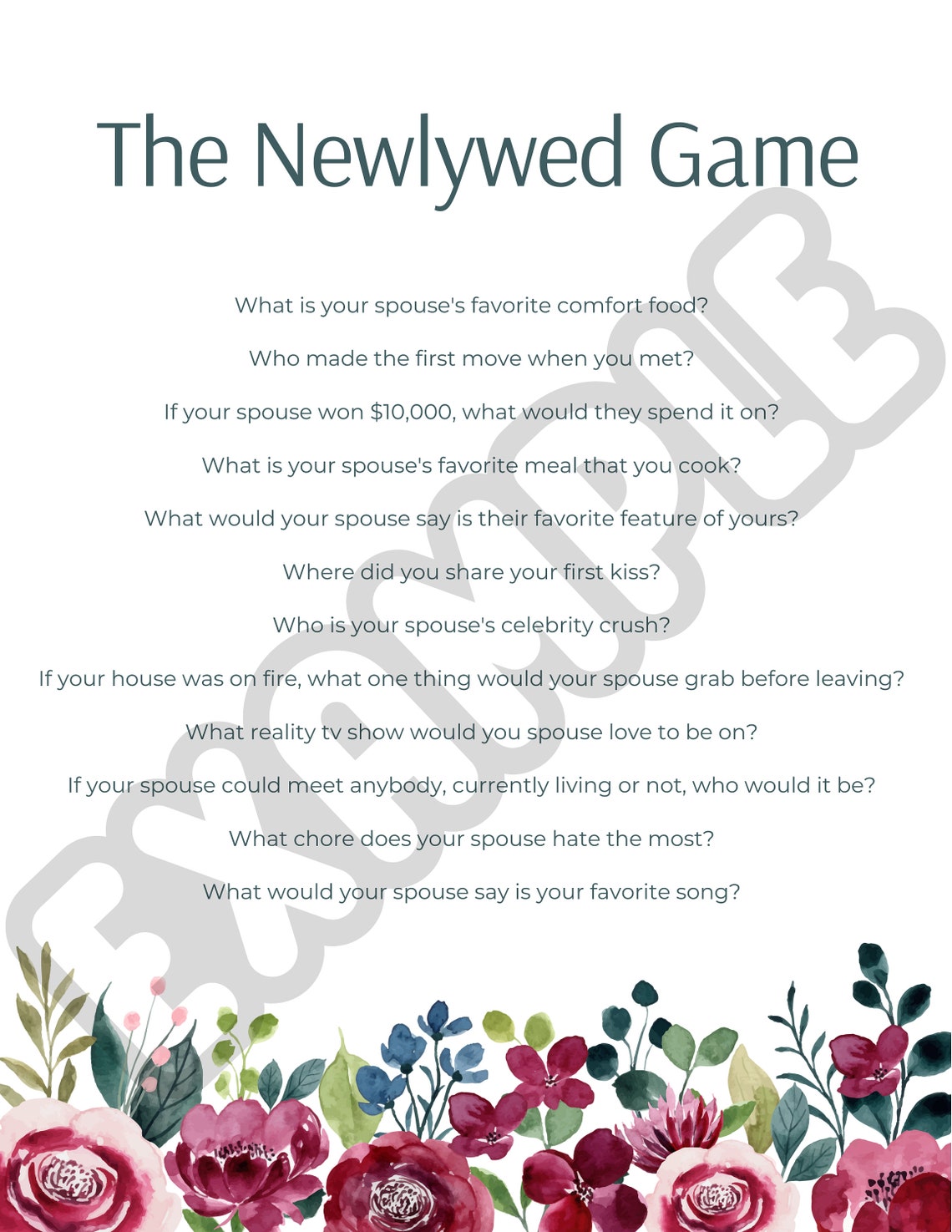 The Newlywed Game Purple Pink Flowers, Bridal Shower, Bachelorette Game ...