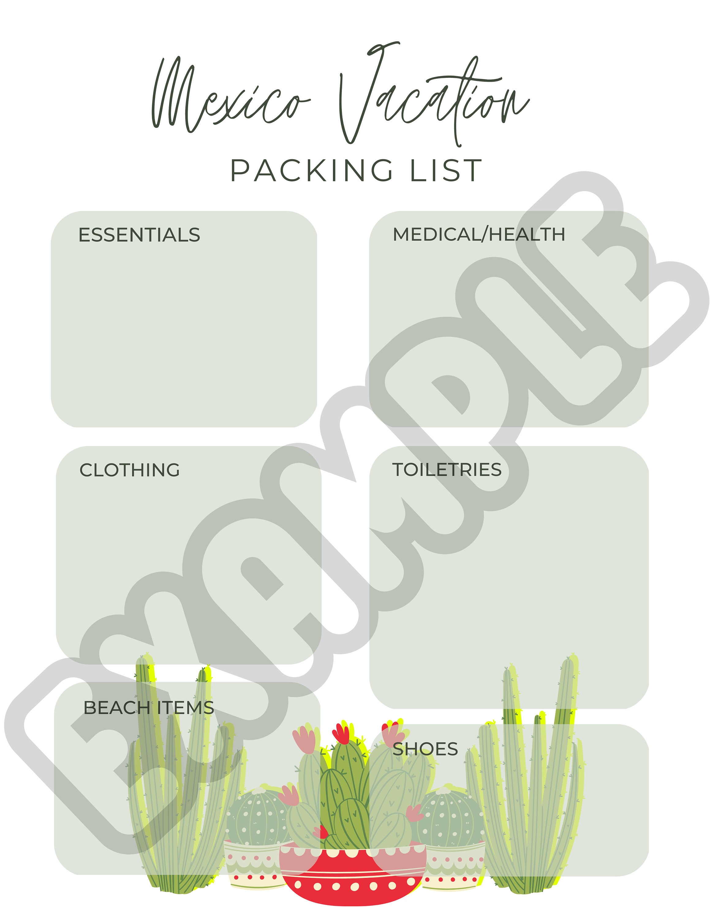 Mexico Vacation Packing List, Mexican Travel Checklist, Digital ...