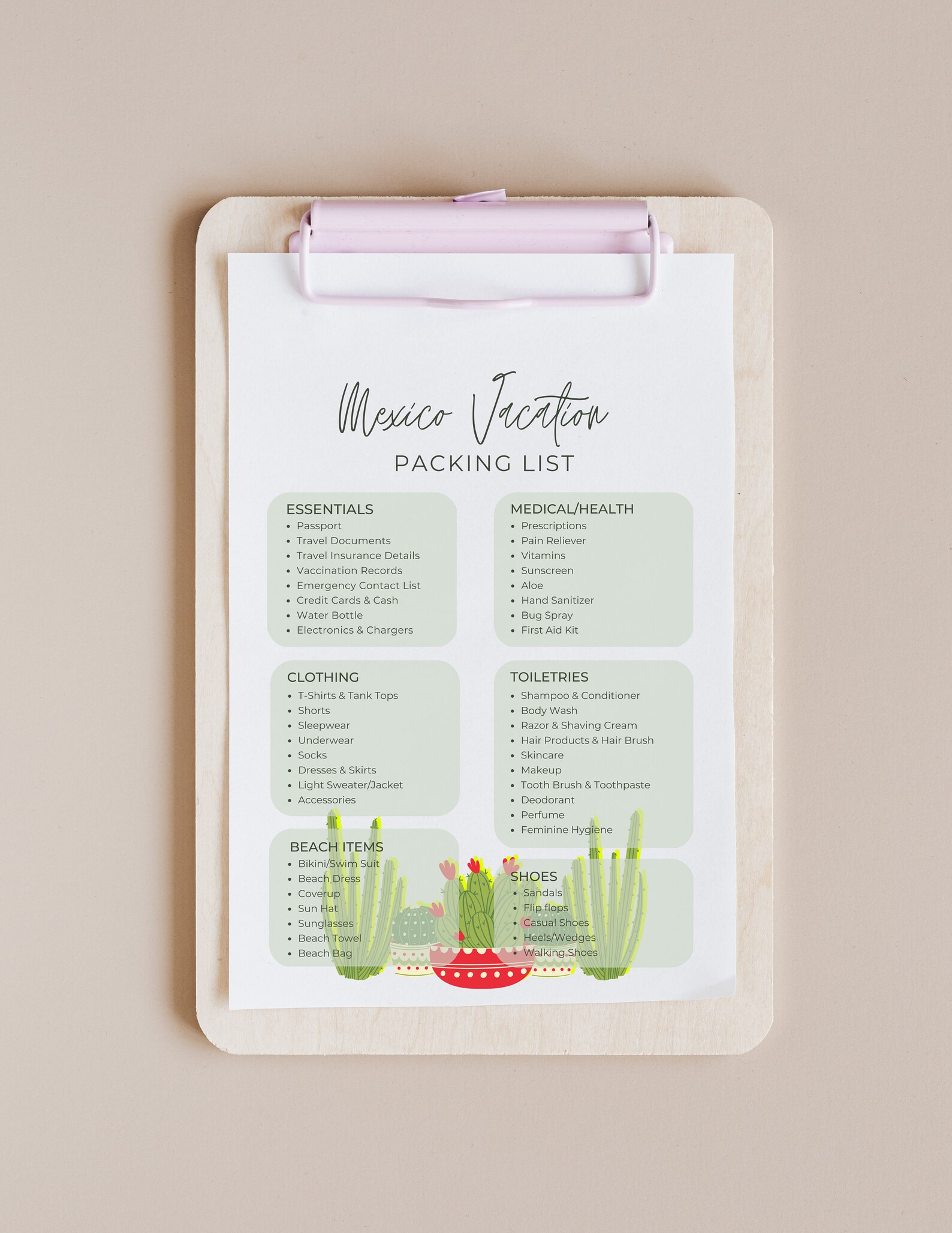 Mexico Vacation Packing List, Mexican Travel Checklist, Digital ...