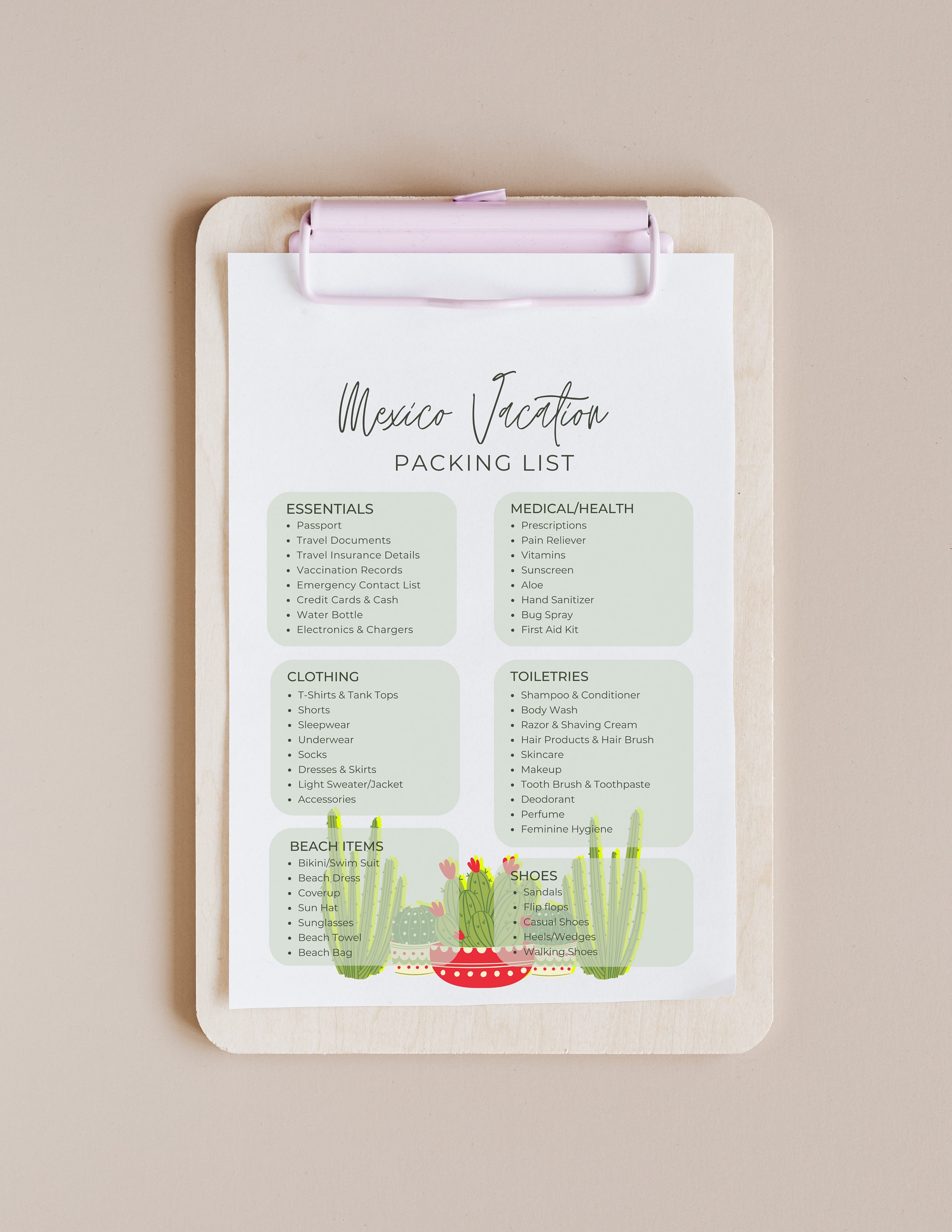 Mexico Vacation Packing List, Mexican Travel Checklist, Digital ...