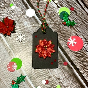 Poinsettia Christmas Gift Tags - Customizable Set of 5 or Set of 10 3-D ...