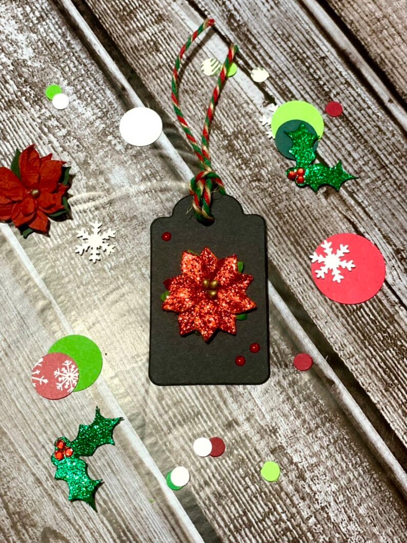 Poinsettia Christmas Gift Tags - Customizable Set of 5 or Set of 10 3-D ...