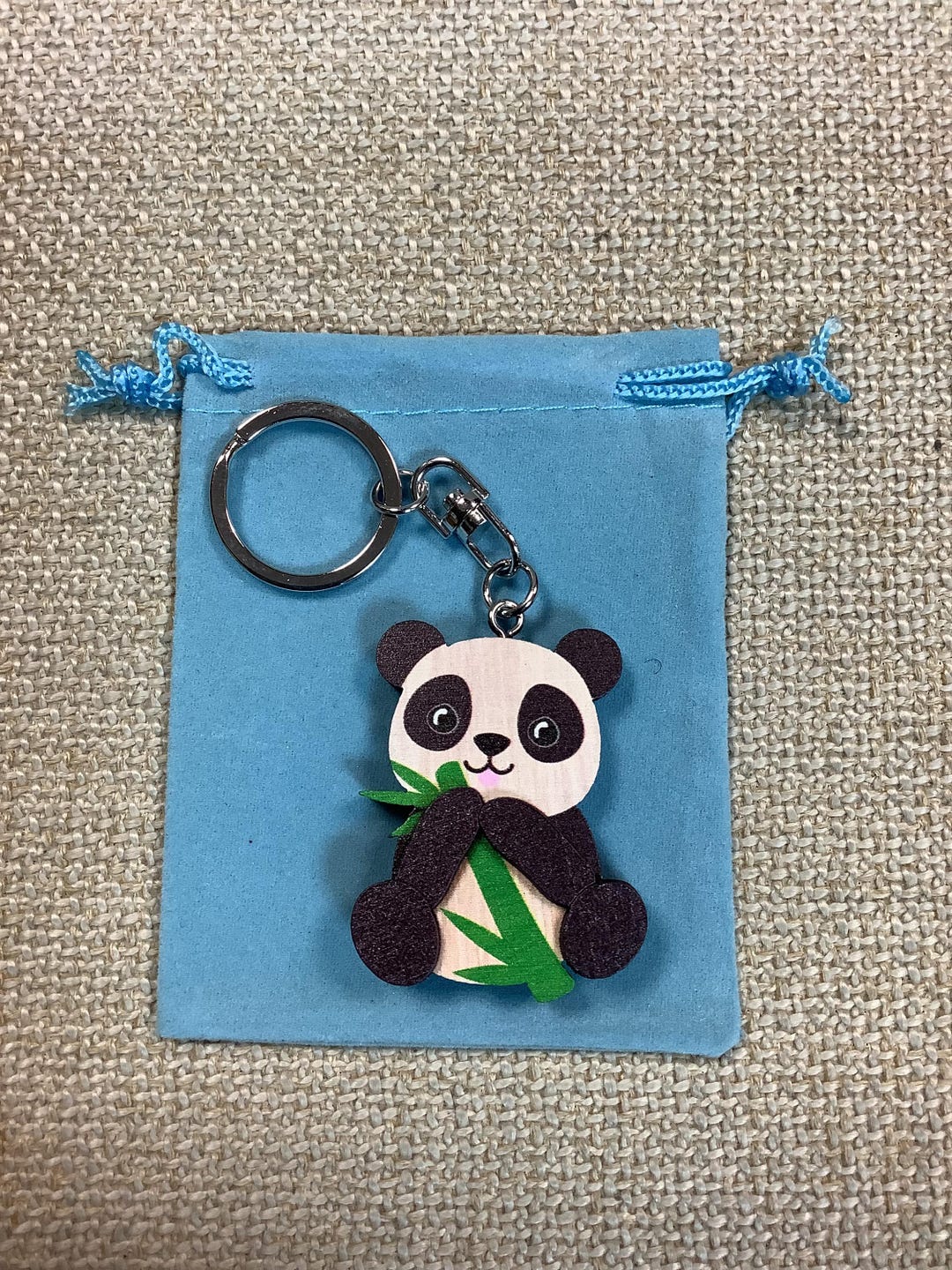 Panda Chunky Wooden Keyring - Etsy