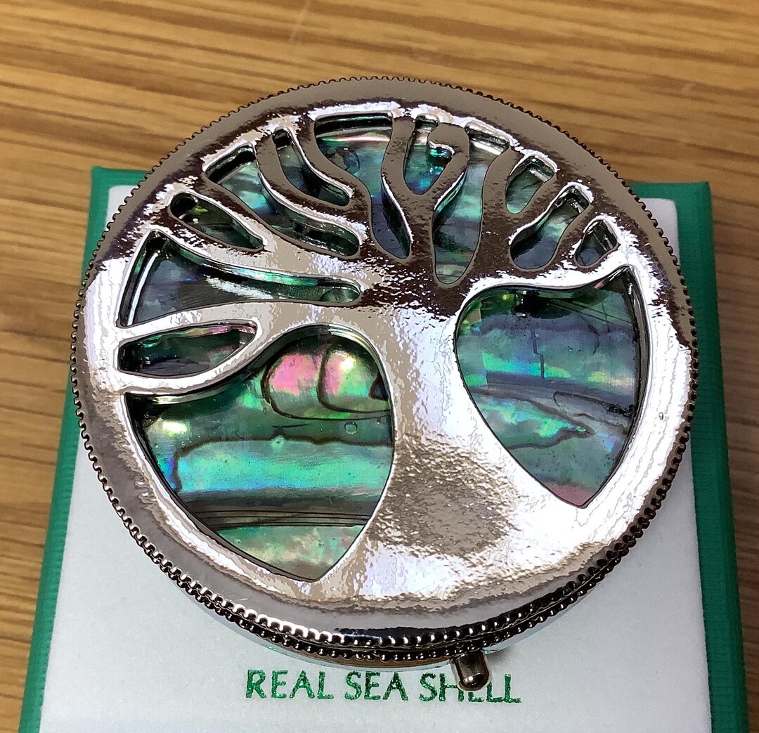 Tree of Life Inlaid Paua Shell Pill Box With Mirror - Etsy