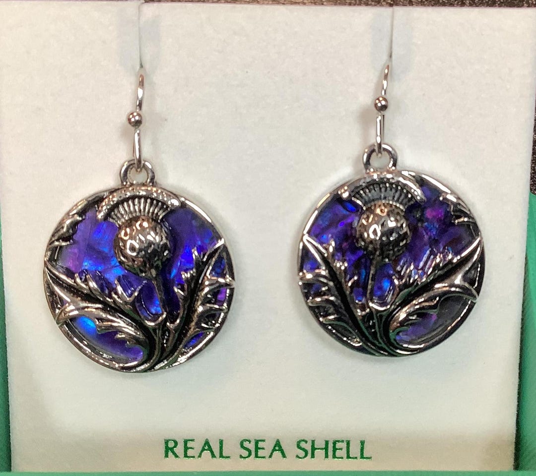 Scottish Thistle Inlaid Paua Shell Hook Earrings - Etsy