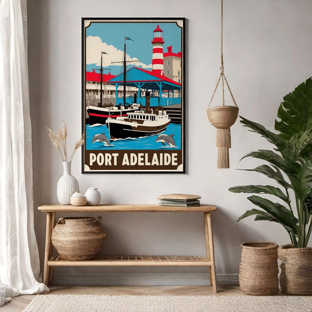 Vintage Port Adelaide Poster Classic Maritime Artwork With Dolphins 24 ...