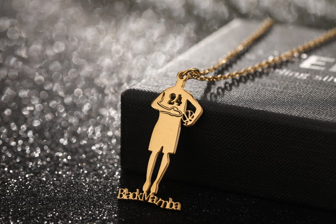 Personalized Black Mamba Name Necklace , Gold Basketball Name Necklace ...