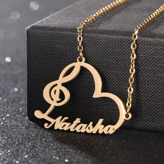 Personalised Heart Clef Name Necklace Music Note Treble Clef Pendant Charm Necklace Custom Name Jewellery Dainty Girl Gift Etsy