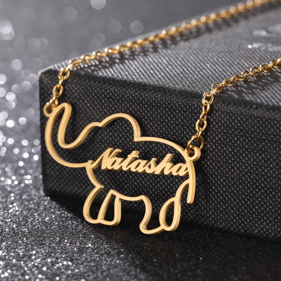 Lovely Elephant Animal Personalized Custom Name Necklace, Lucky ...