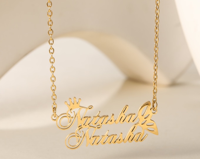 Paris Name Necklace With Crown, Name Necklace Gold, Custom Name ...