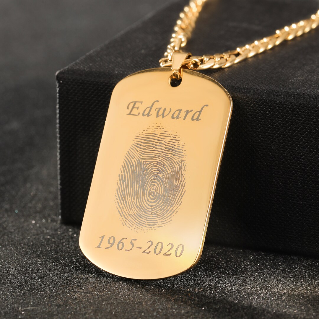 Personalized Fingerprint Necklace, Gold Fingerprint Necklace, Tag ...