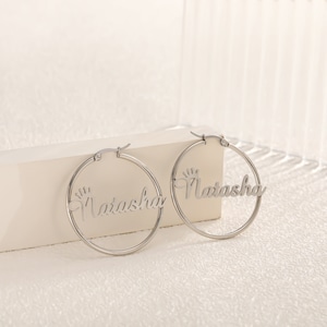 Crown Hoop Earrings, Name Earring , Personalized Earrings ,name Hoop ...