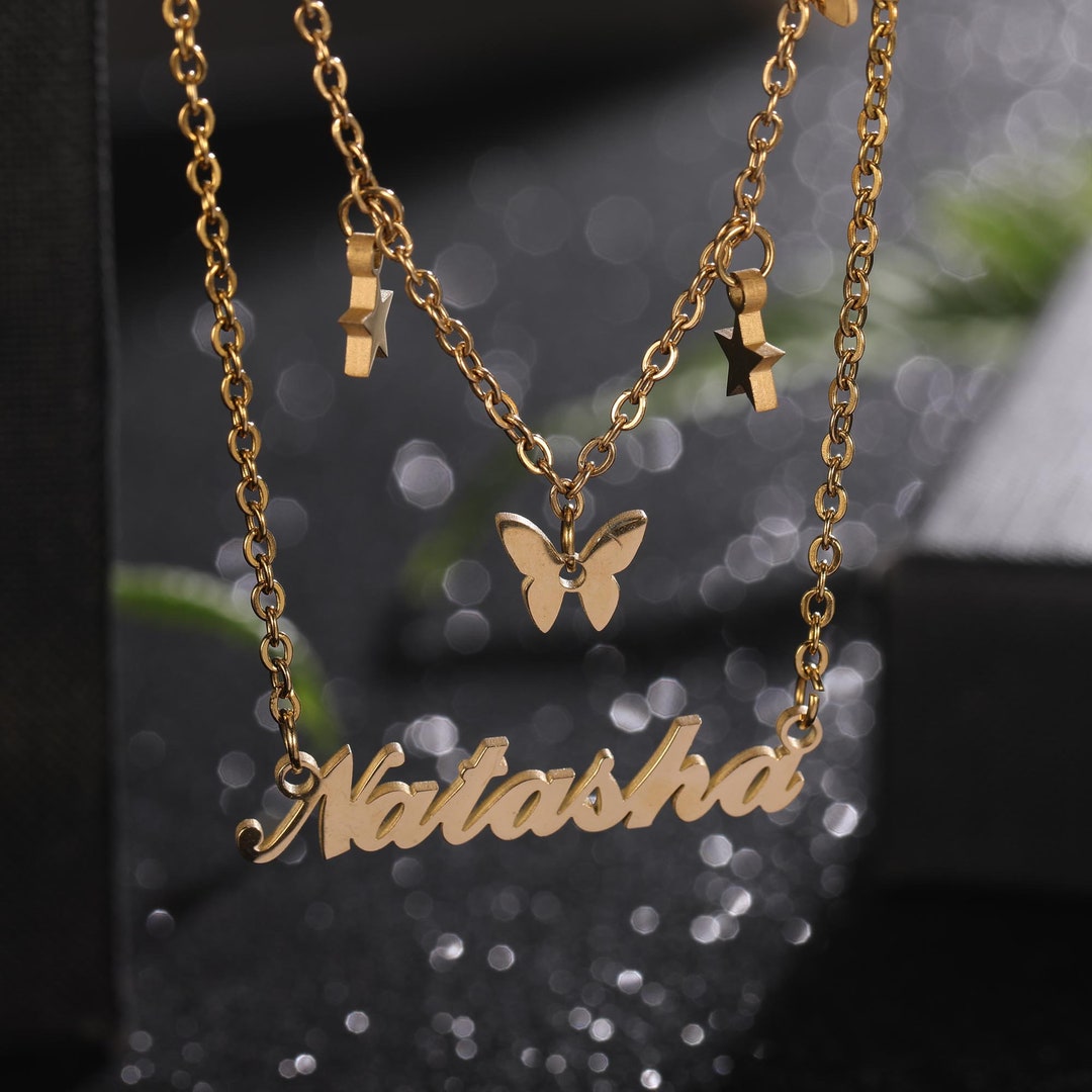 Custom Name Necklace With Butterfly, Double Layered Butterfly Gifts ...