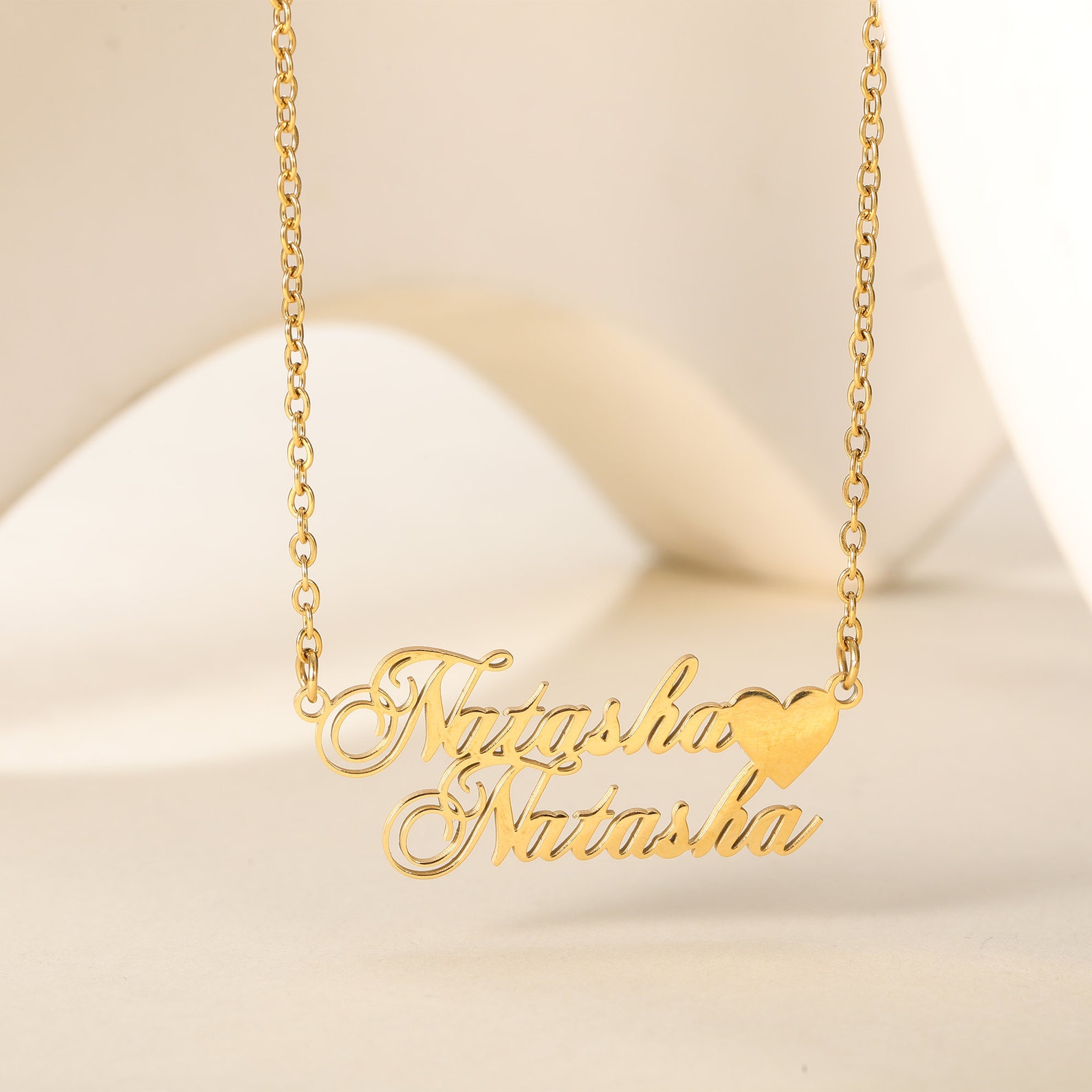 Double Name Necklace With Heart, Two Names Necklace, Personalized Two ...