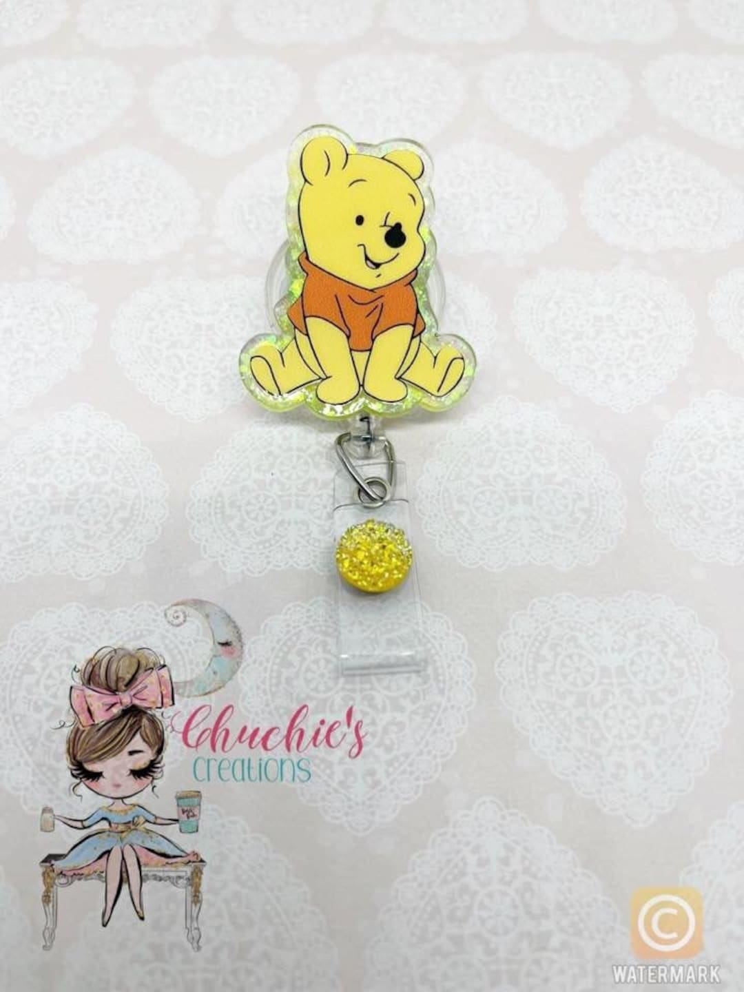 Alligator Clip Badge Reel--cute Badge Reels--bear Badge Reels--glitter ...