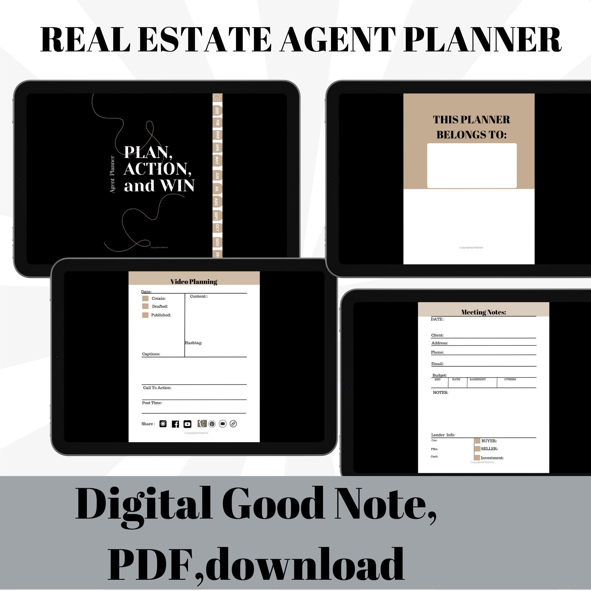 Digital Planner 2024, Undated, Real Estate Planner, Goodnotes Planner ...