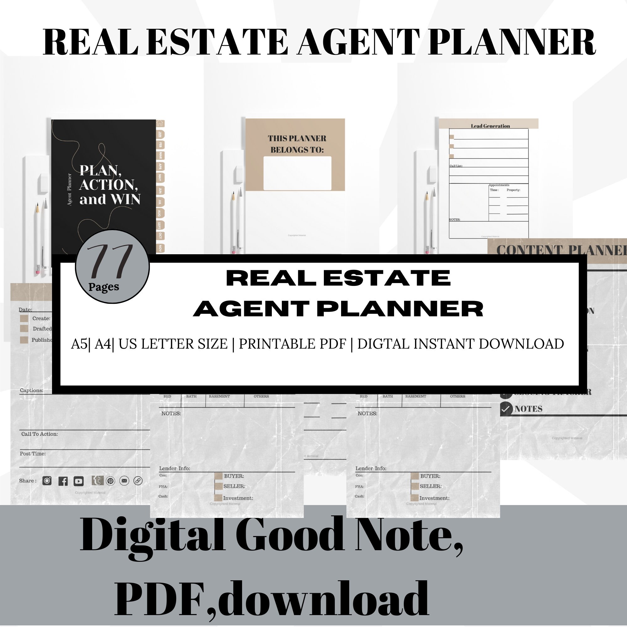 Digital Planner 2024, Undated, Real Estate Planner, Goodnotes Planner ...