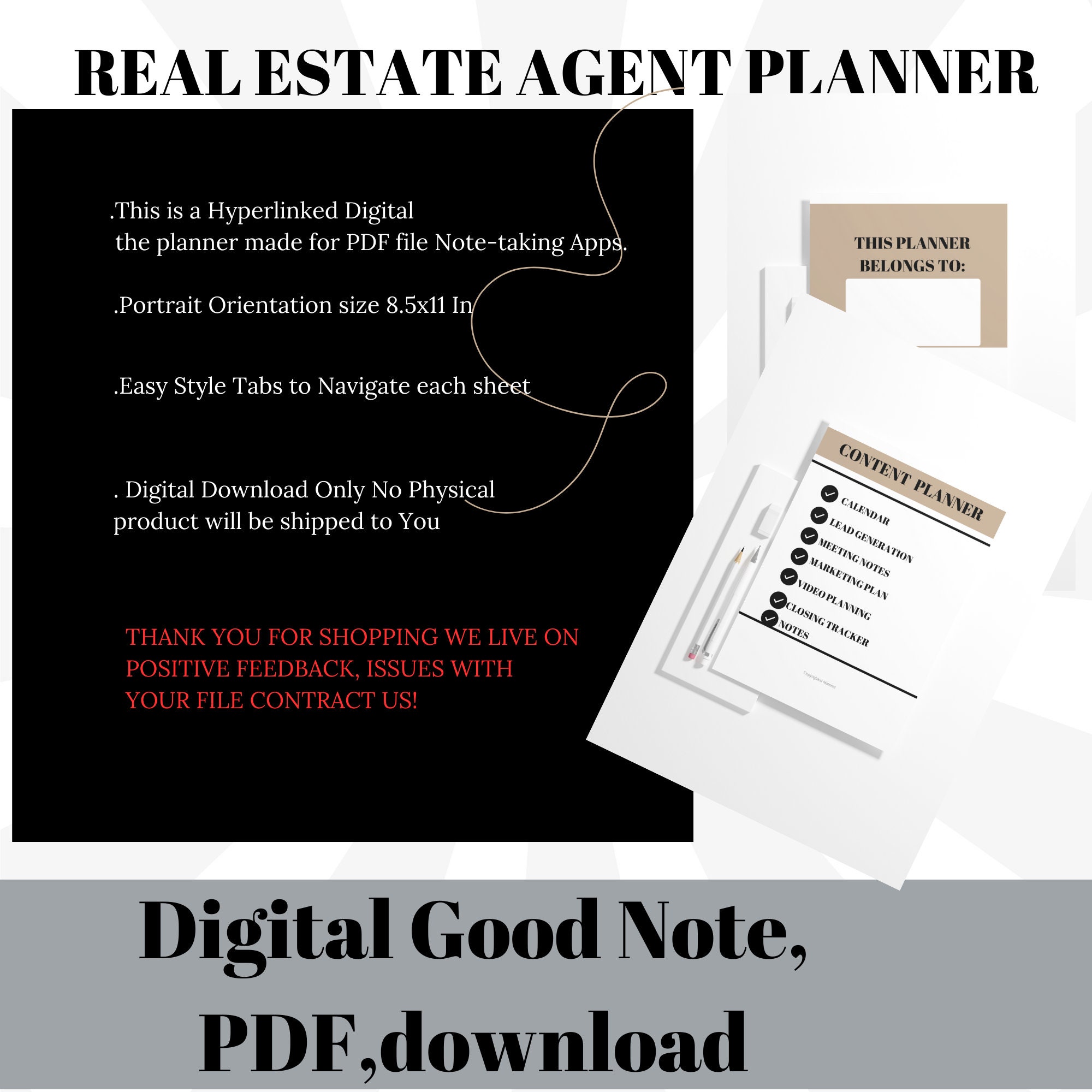 Digital Planner 2024, Undated, Real Estate Planner, Goodnotes Planner ...