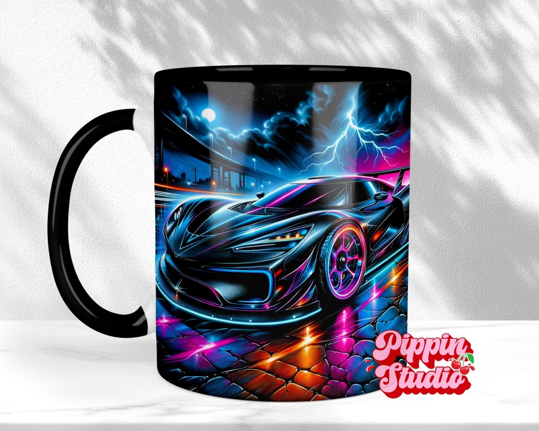 Neon Sports Car Mug Wrap: Sublimation Design PNG (11oz & 15oz) - Etsy