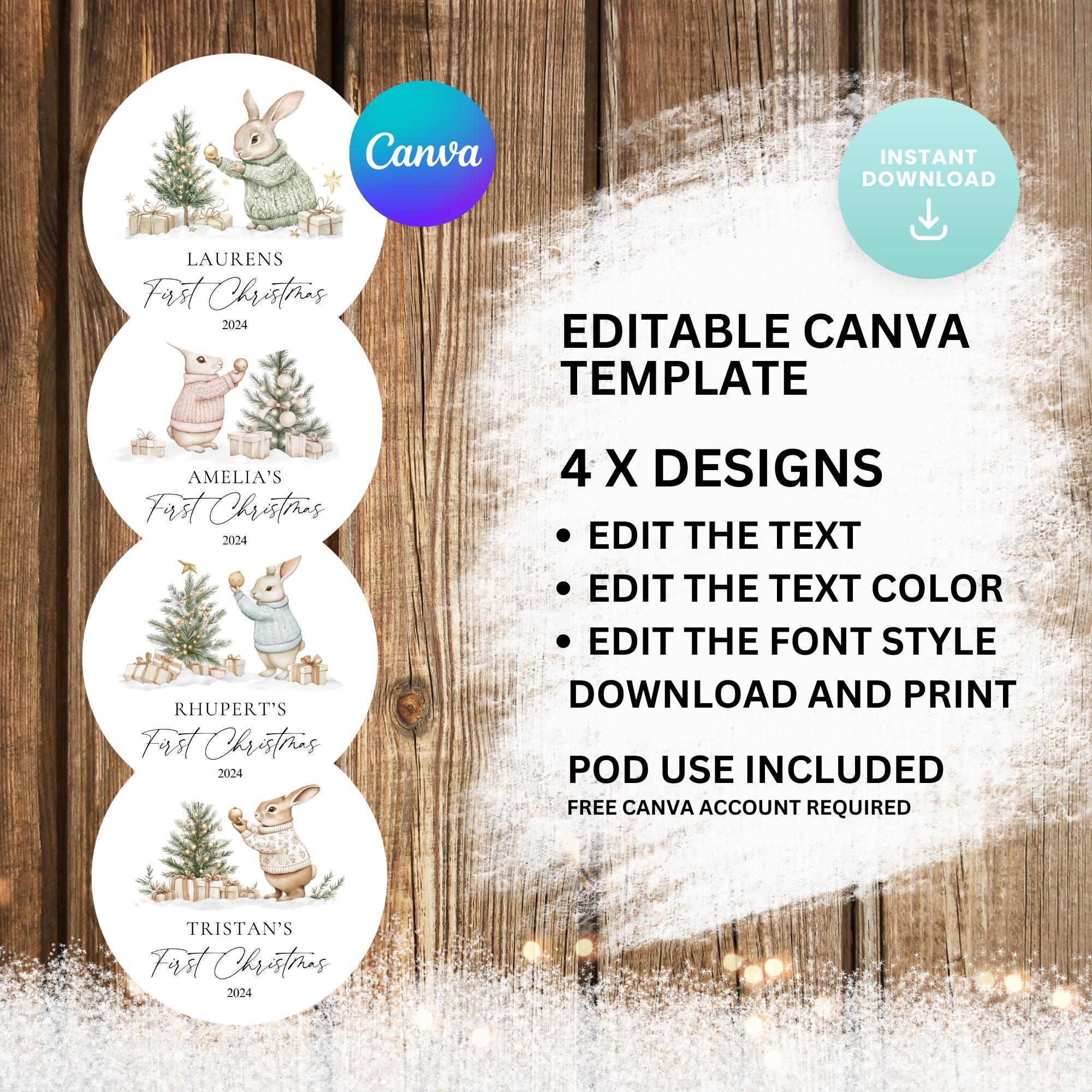 Baby's First Christmas Ornament Canva Template: Editable Family ...