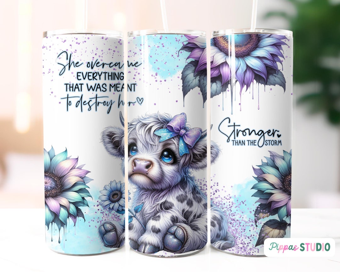 Highland Cow Sunflower Tumbler Wrap: Positive Affirmation Design (PNG ...