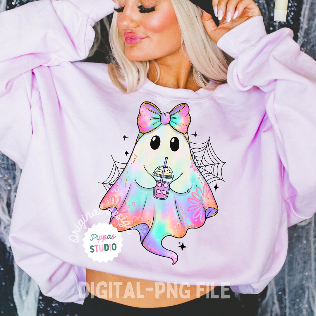 Preppy Iridescent Ghost PNG: Coquette Halloween Sublimation Design - Etsy
