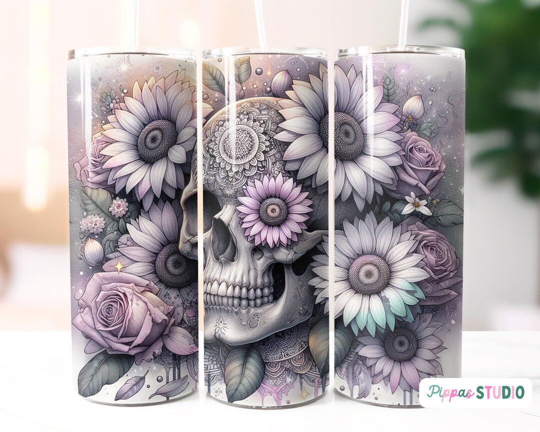 Skull Floral Tumbler Wrap: Boho Mandala Design (PNG) - Etsy