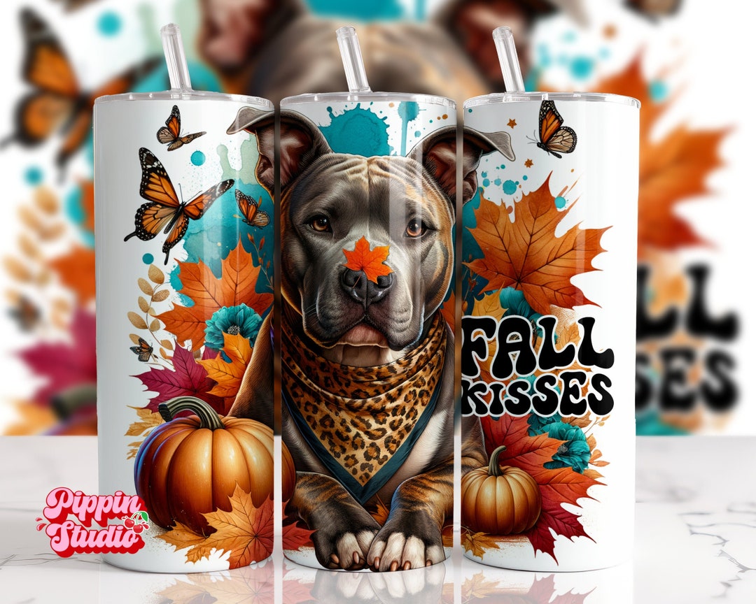Fall Kisses Pitbull Dog Tumbler Wrap, Fall Vibes 20 Oz Skinny ...