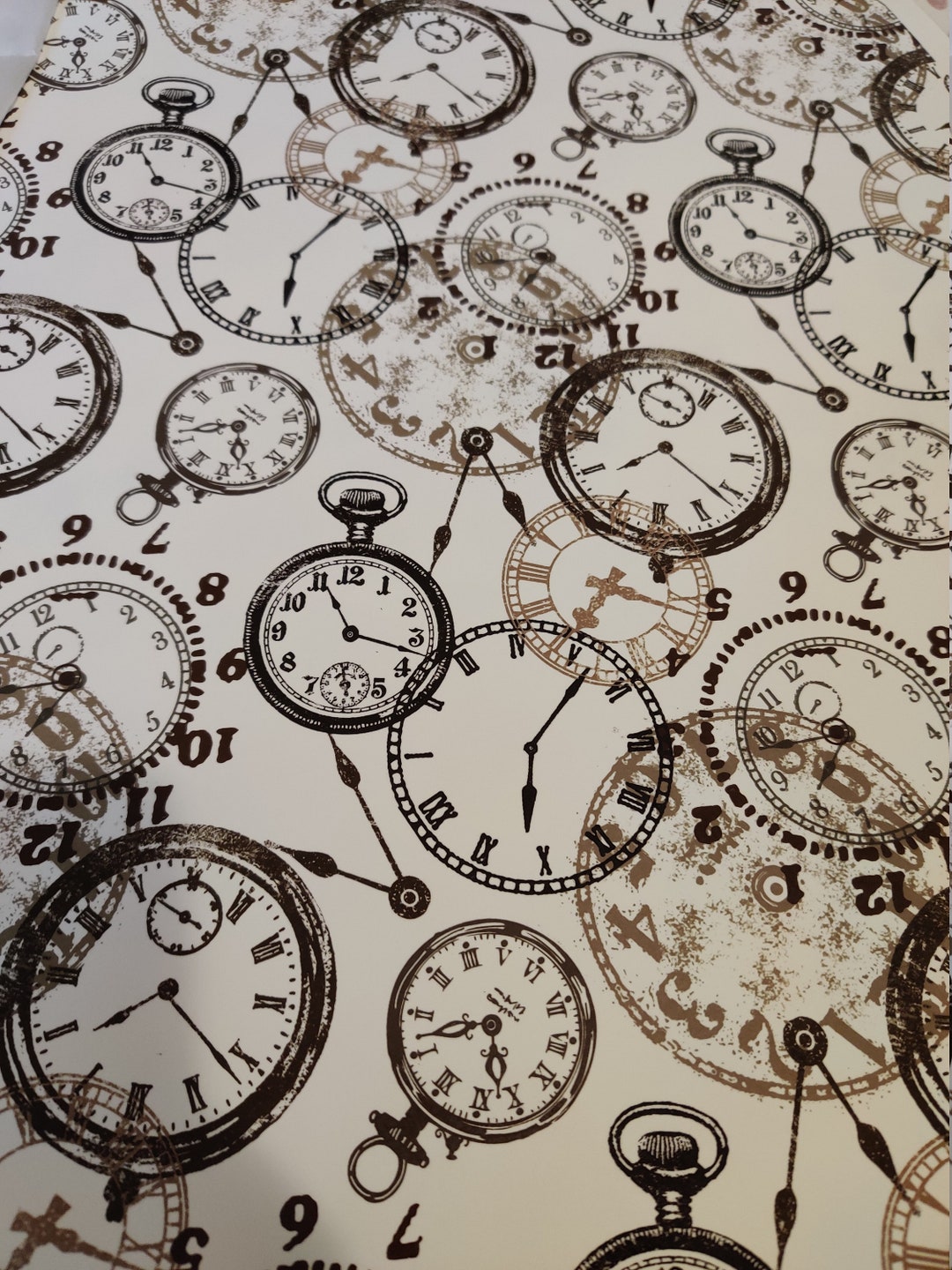 Ceramic or Glass Waterslide Decal - Clocks Pattern. Time, Pocket Watch ...