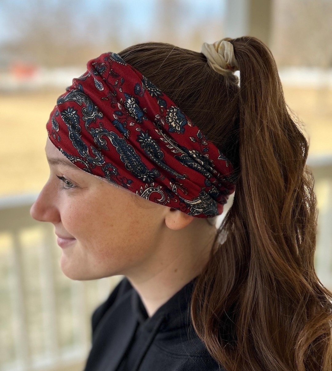 Tube Headband, Royal Red Paisley, Headbands for Women, Wide Headband ...