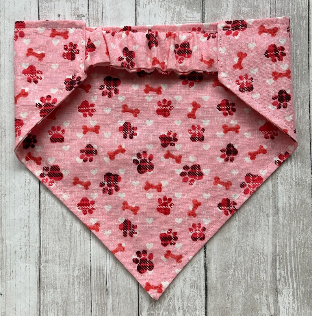 Dog Bandana, Pink Paws, Elastic Pet Bandana, Scrunchie Dog Bandana ...