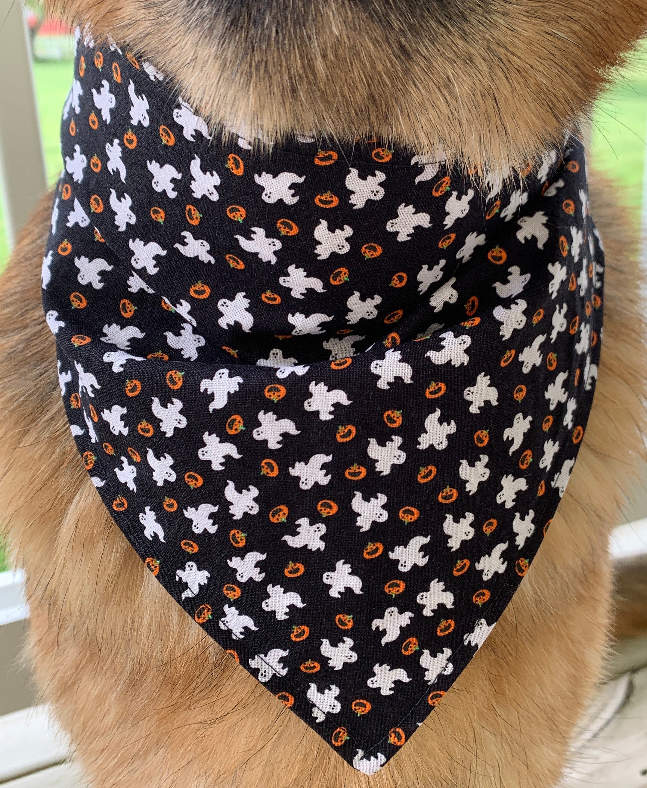 Dog Bandana, Pumpkins and Ghosts Oh My, Elastic Pet Bandana, Scrunchie ...