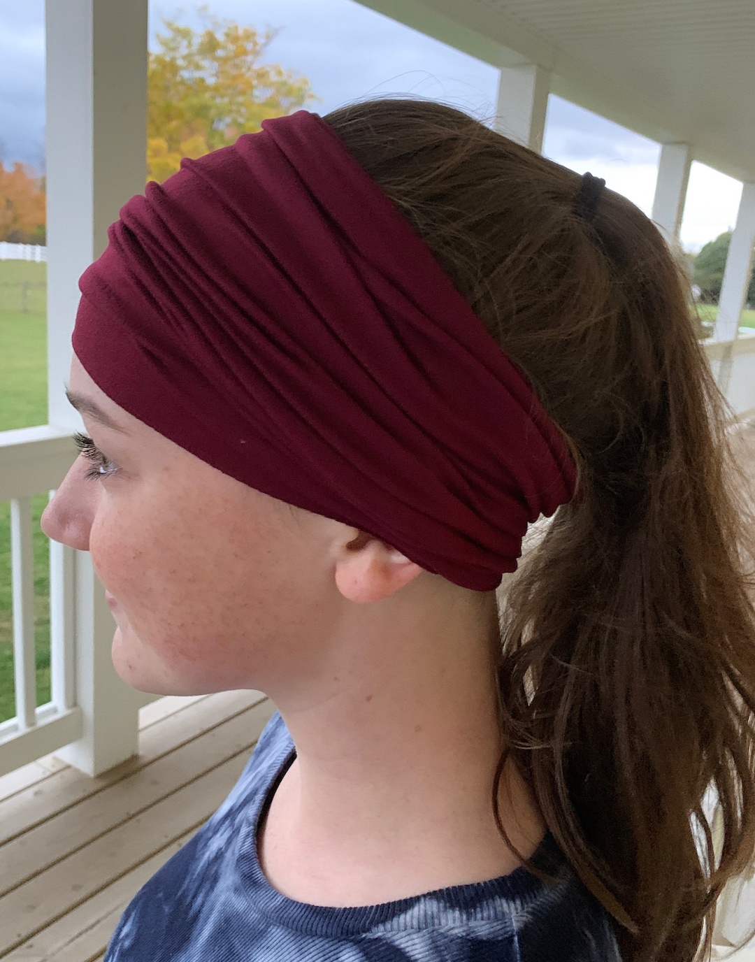 Tube Headband Straight up Burgundy, Headbands for Women, Wide Headband ...