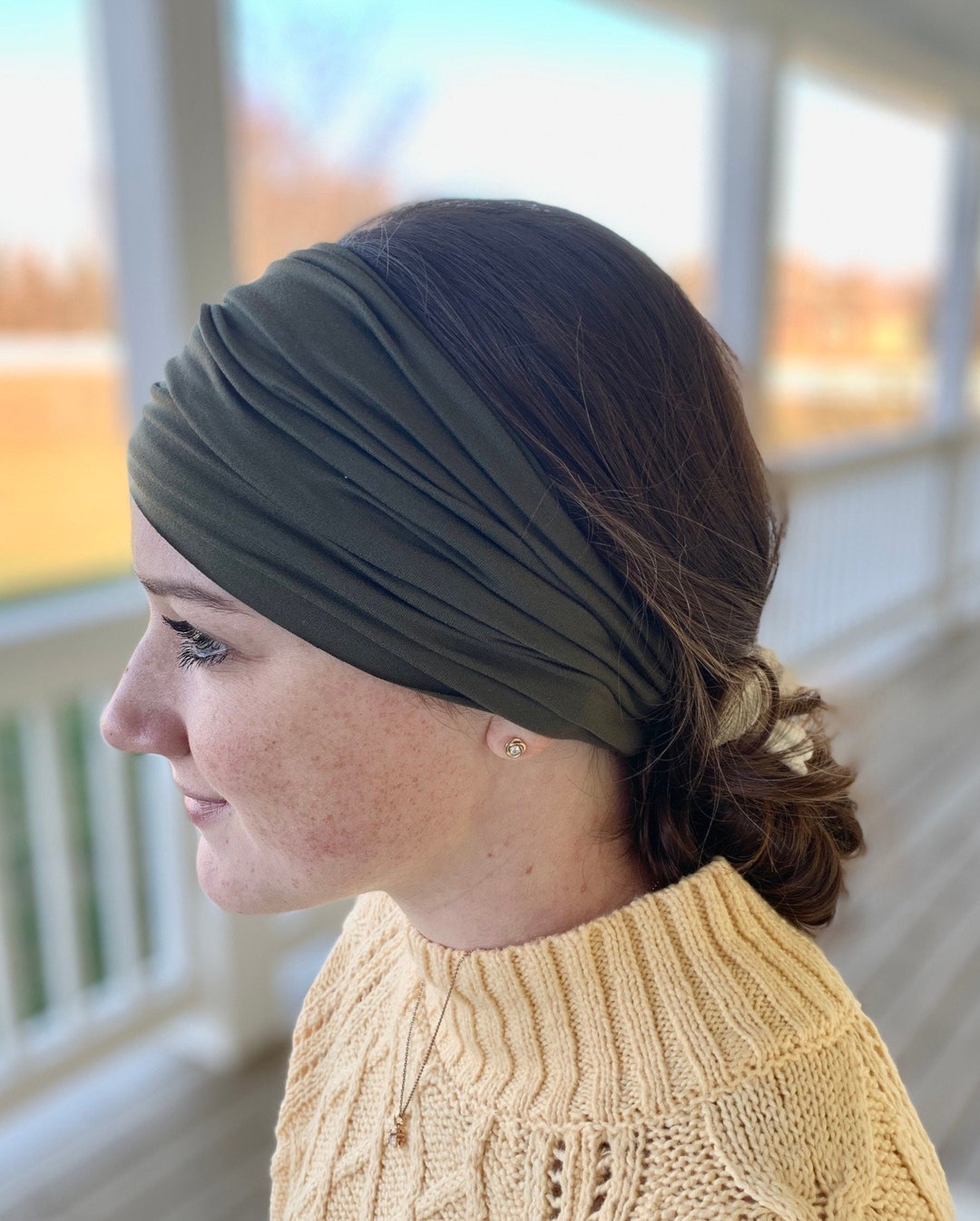 Tube Headband Dark Olive, Headband Women, Wide Headband, Boho Headband ...